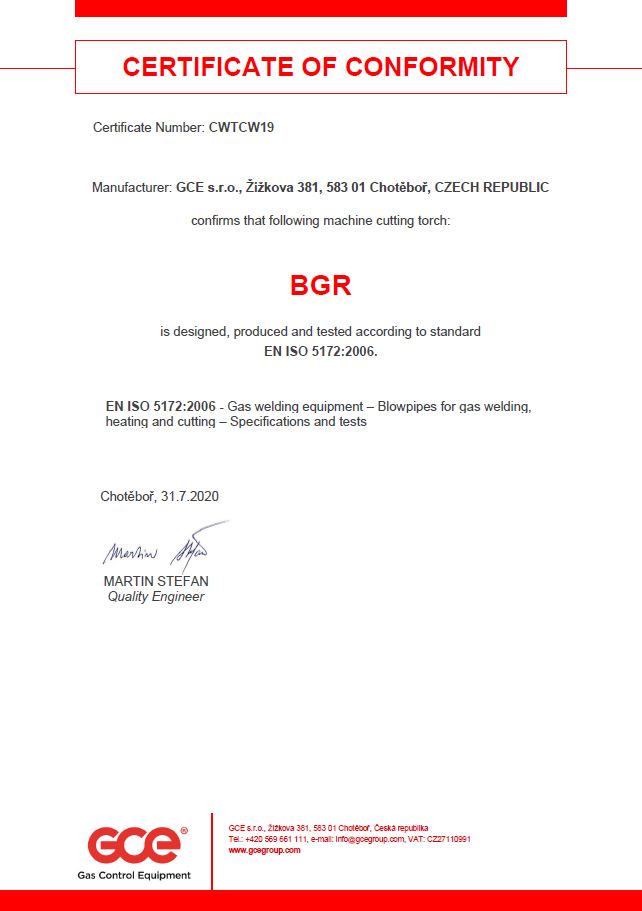 Certificate of Conformity - Cutting and Welding Technologies